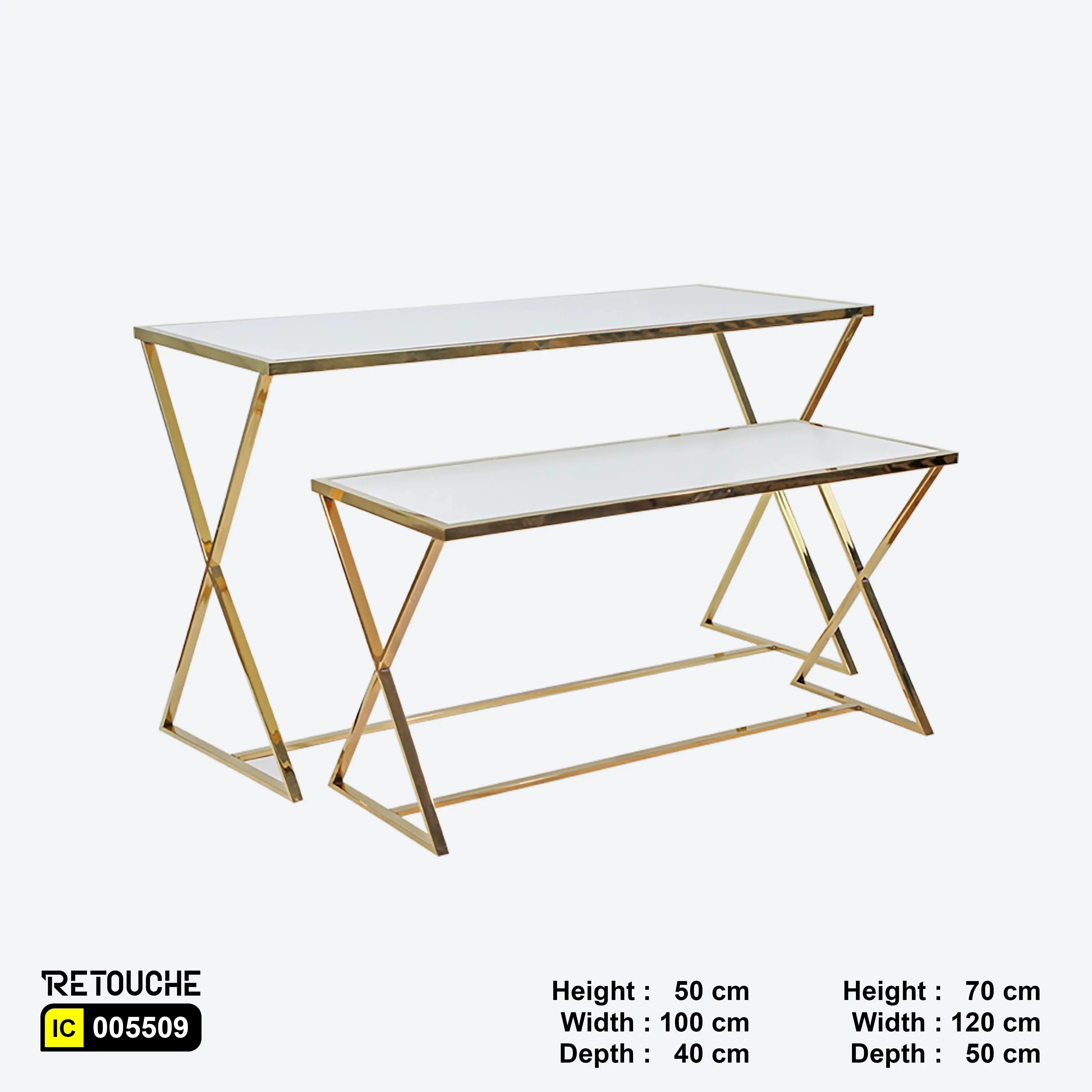 Metal Table With Gold Base and White Wood Top, Set of 2 Pcs - Retouche ...