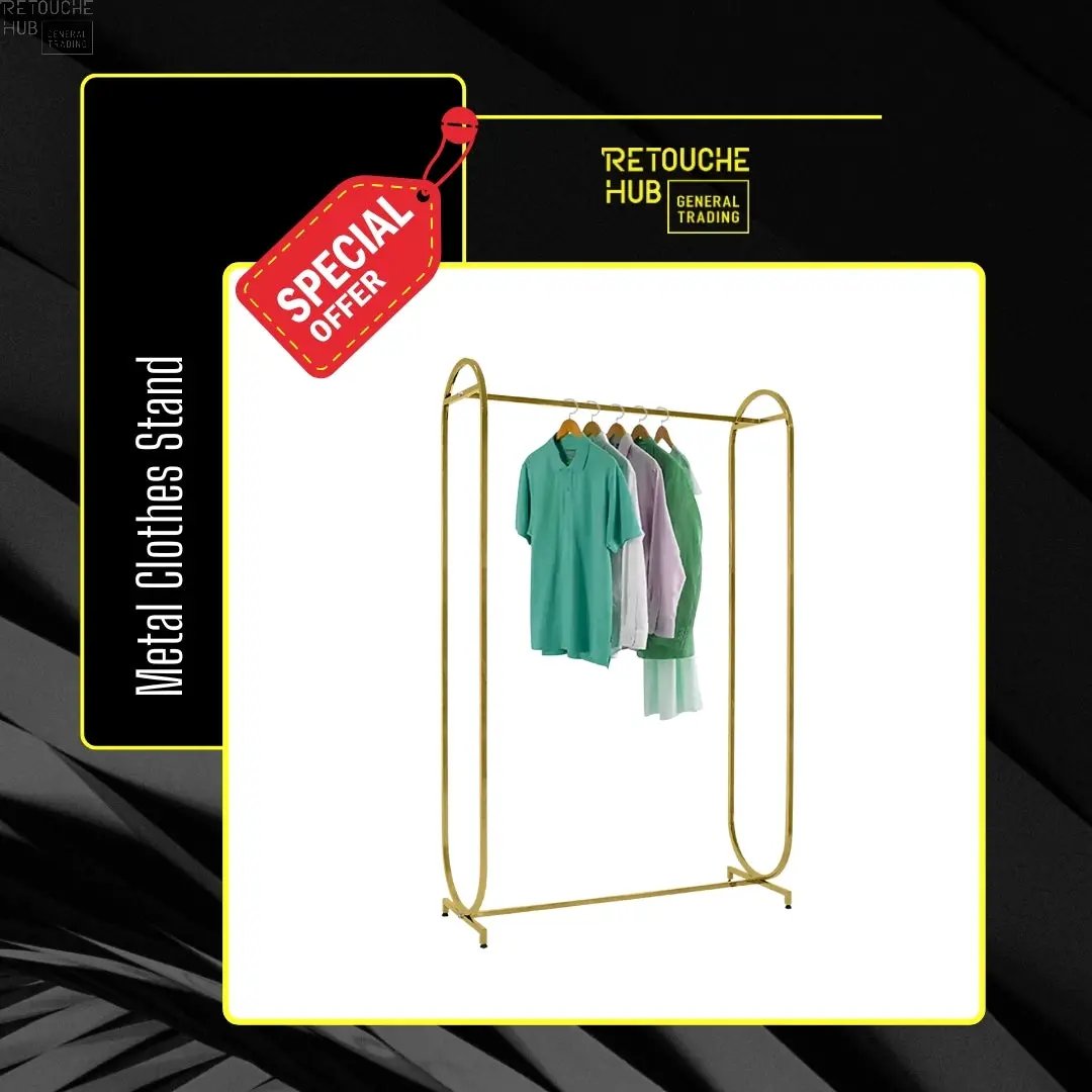 Sleek Gold Metal Clothes Stand | Modern & Durable - Retouche Hub ...