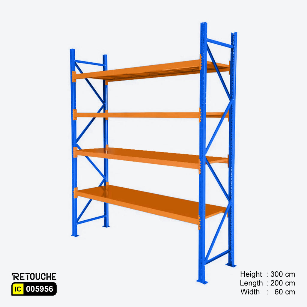 Storage Shelving Rack, 4 Adjustable Tiers, Metal, Blue & Orang Color ...